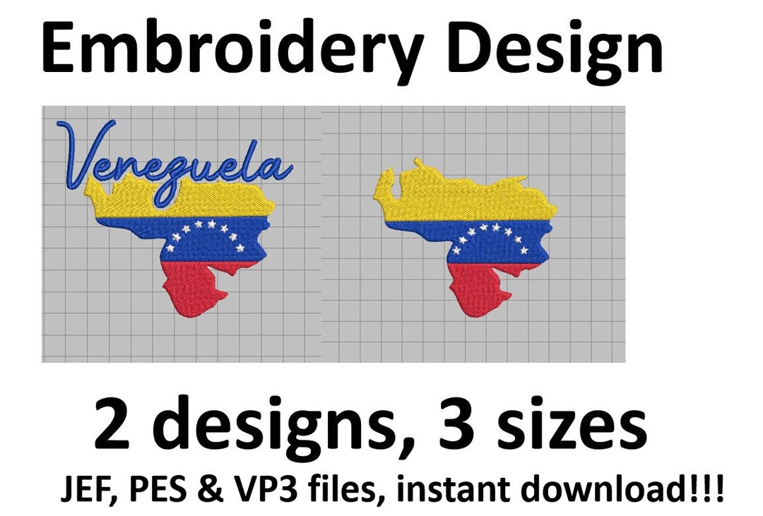 Venezuela Flag, Embroidery Design, 2 Designs, 3 Sizes, Instant Download ...