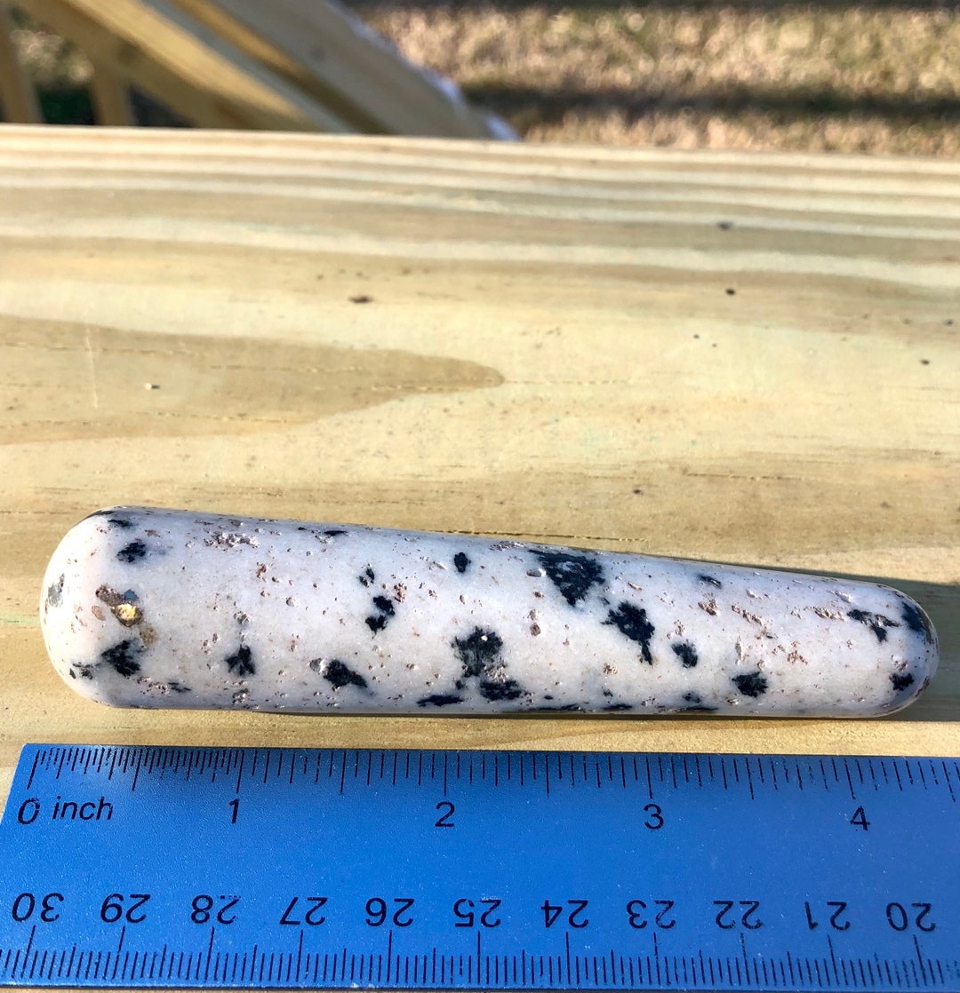 Black Dot K2 Stone Wand With Flecks of Pyrite | Hand Carved Granite ...