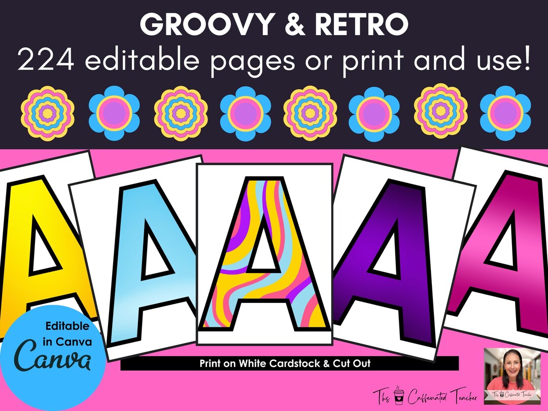 Groovy Retro Bulletin Board Letters: Printable Teacher Decor (canva ...