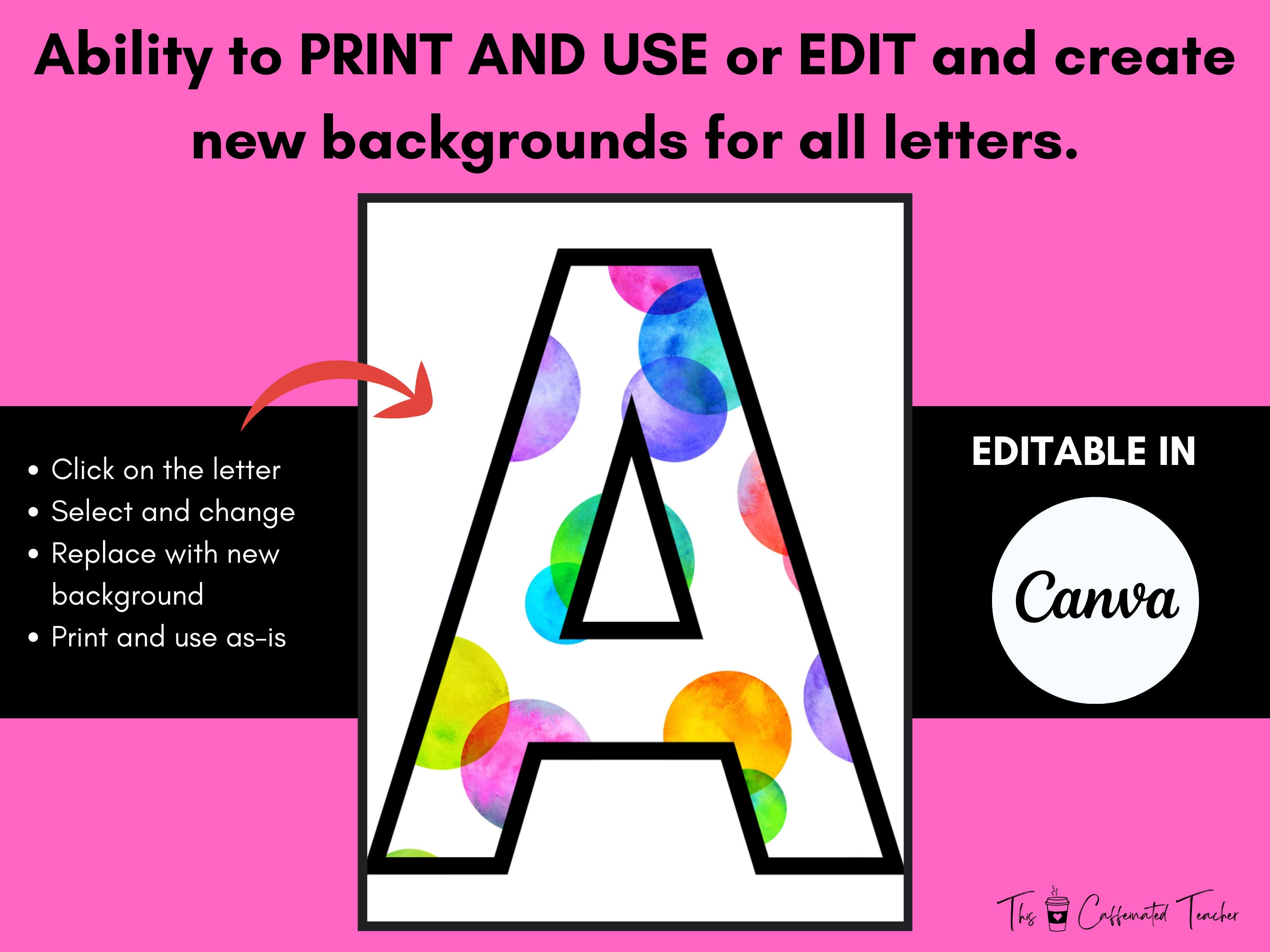 Rainbow Polkadot Bulletin Board Letters: Teacher Classroom Decor ...