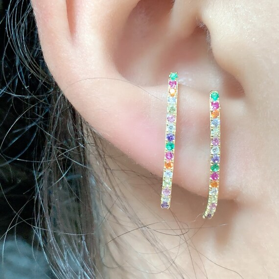 ArgentOR Earrings Stud Cuff Hoop Climber Ear Cuff Earring Climber Silver 925 rhodium plated Vermeil Rainbow Model Rainbow