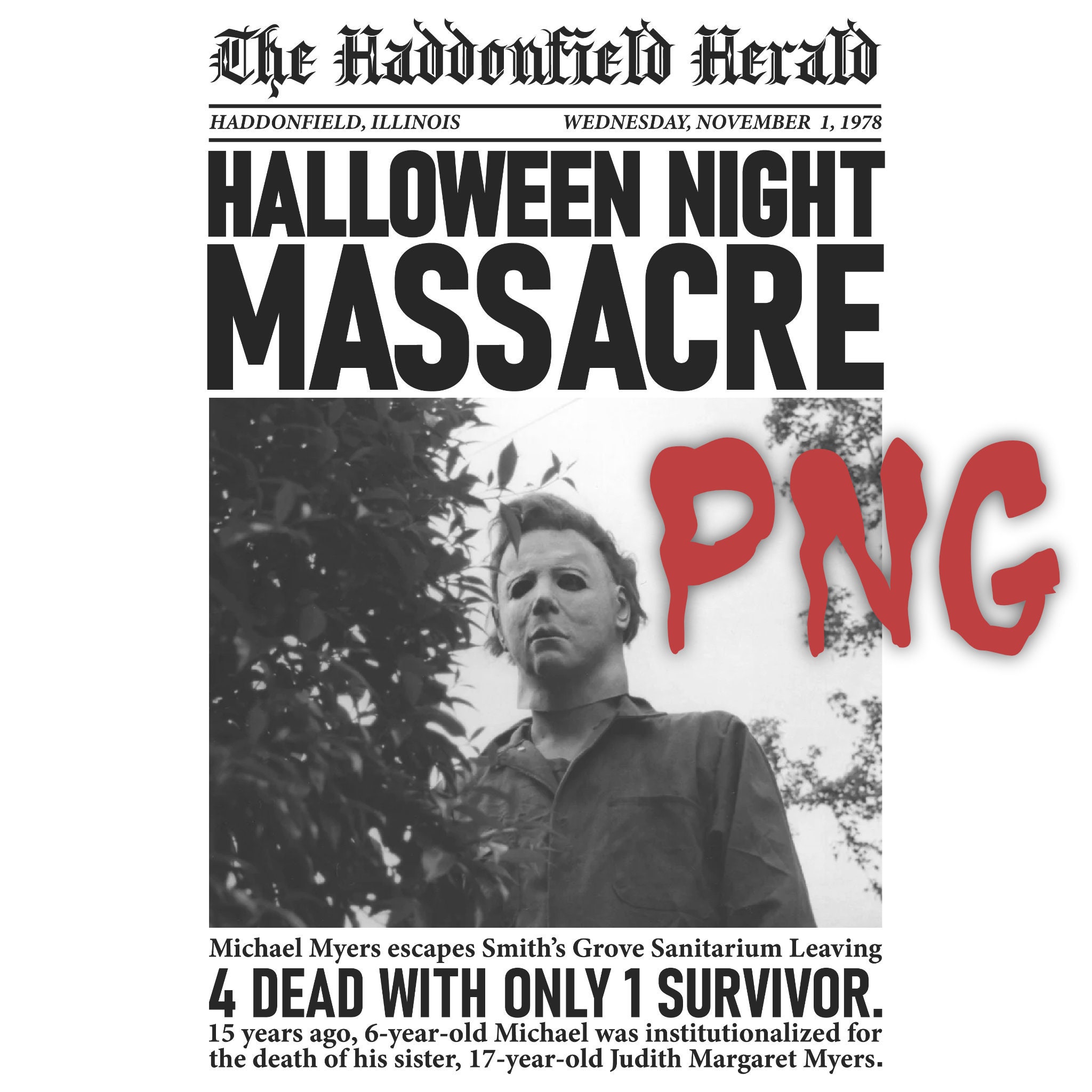 Halloween Night Massacre Newspaper Png Classic Boogeyman Horror Movie ...