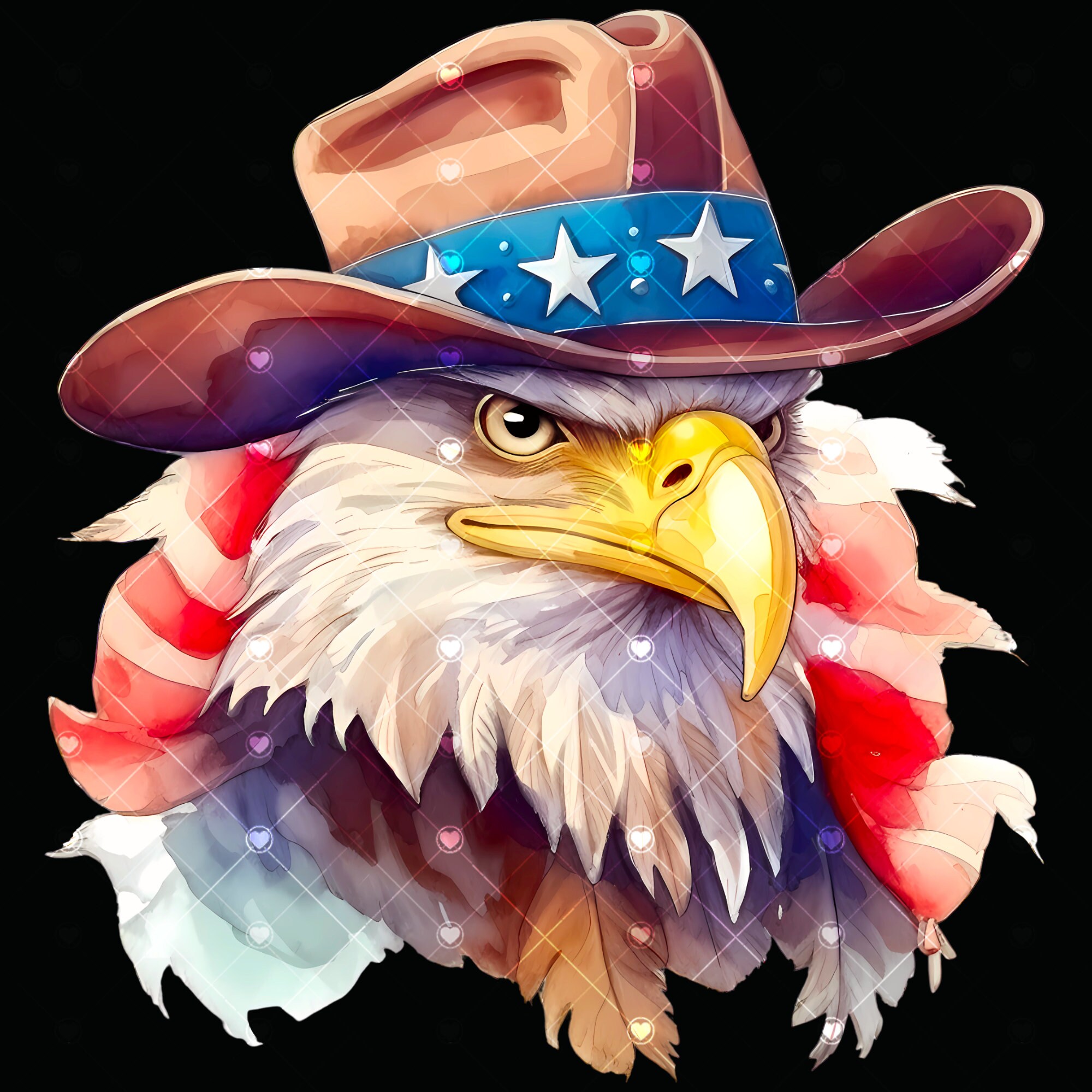 American Bald Eagle Patriotic Cowboy Hat Clipart 4th of July - Etsy