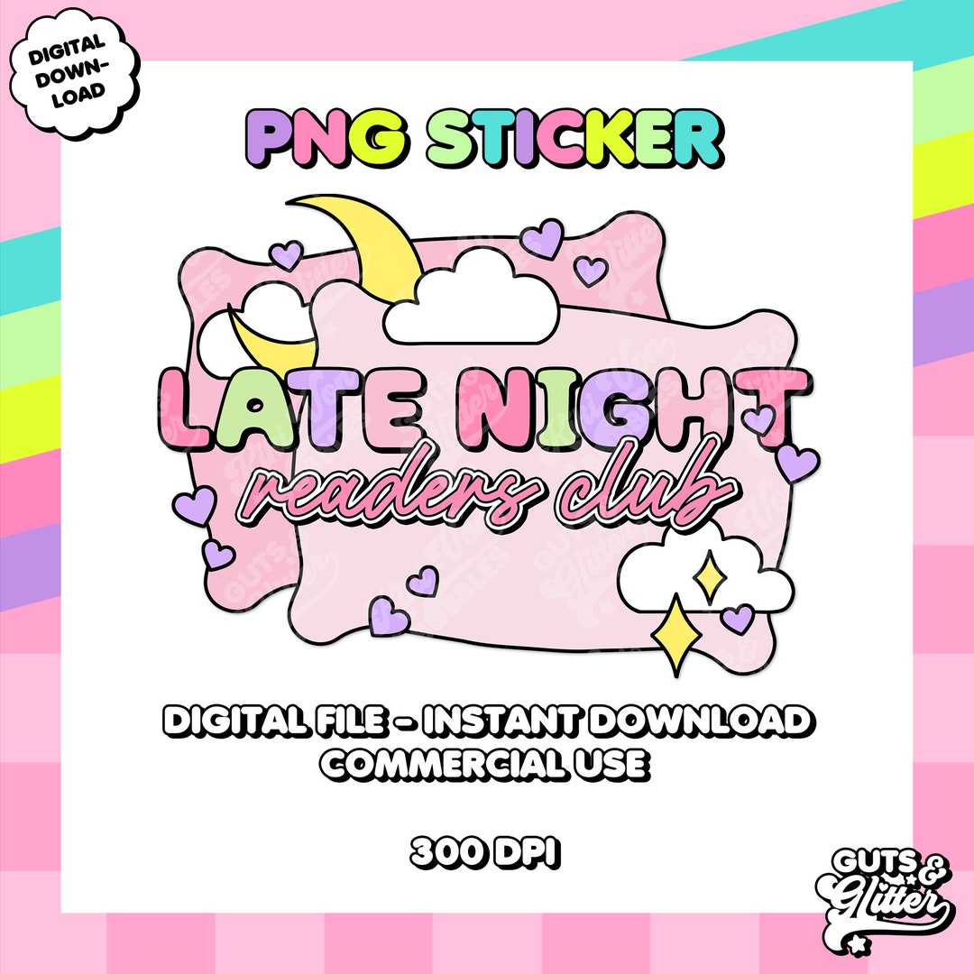 Late Night Readers Club, Bookish PNG Sticker Commercial Small Business ...