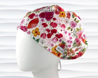 Silhouette Cats Pixie Euro Scrub Cap for Women, Teal White, Satin Option, Buttons Option, Scrub ...