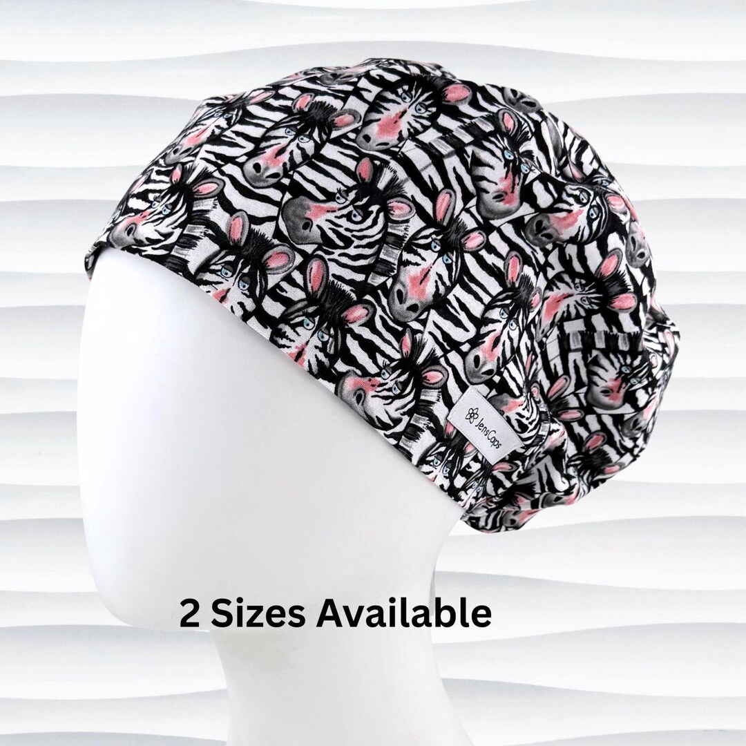 Fun Zebra Faces Euro Pixie Scrub Cap, Optional Satin Lining, "safari ...