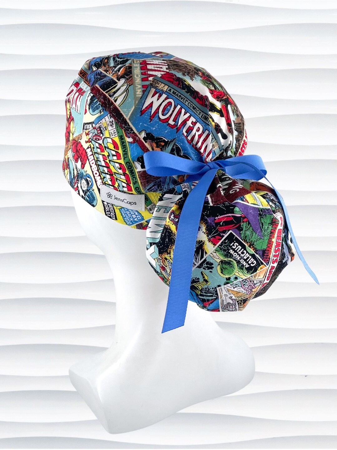 Marvel Comics Ponytail Scrub Cap for Women, Red Blue Black, Buttons ...