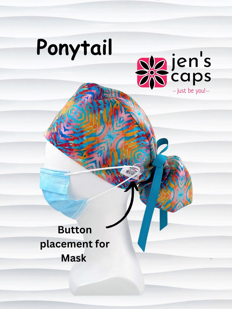 Floral Sugar Skulls Ponytail Scrub Cap, Optional Satin Lining and ...