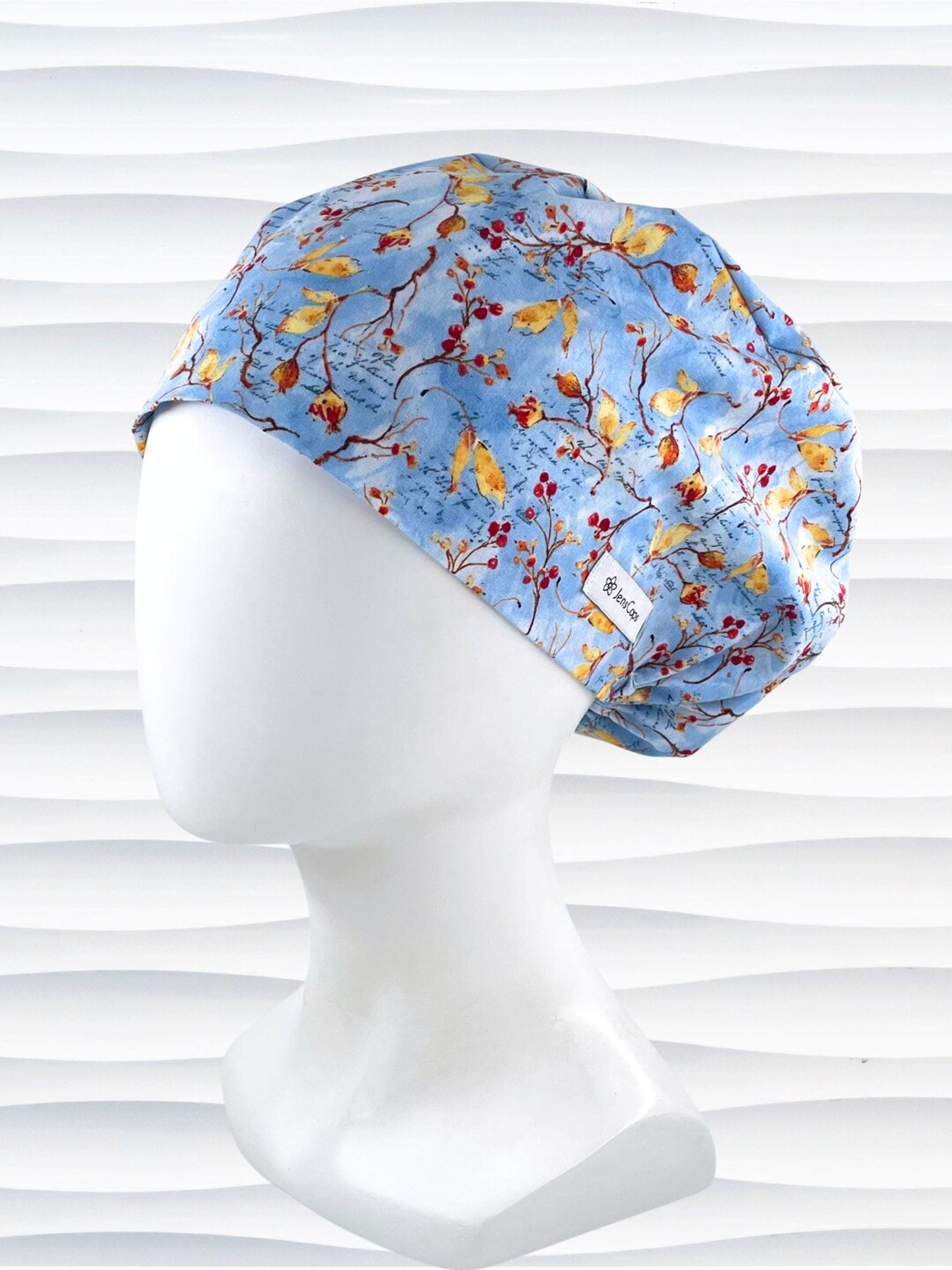 Blue Skies Euro Pixie Scrub Cap for Women, Flowers Clouds Script, Satin ...