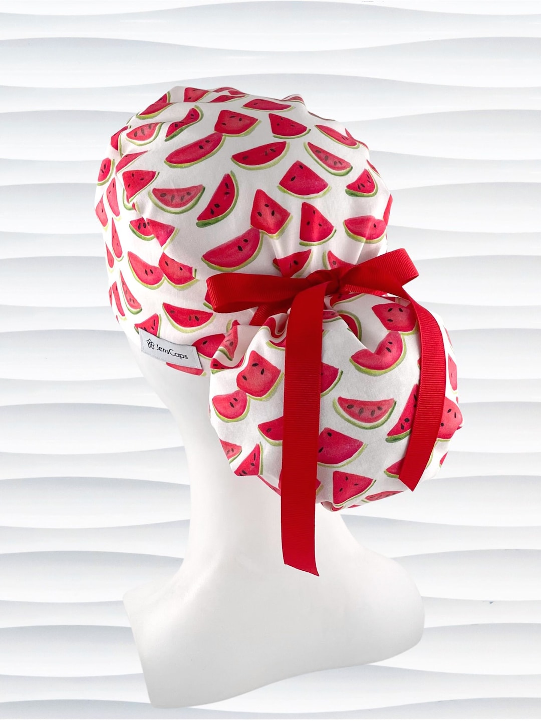 Watermelons Ponytail Scrub Cap for Women, Red White, Buttons Option ...