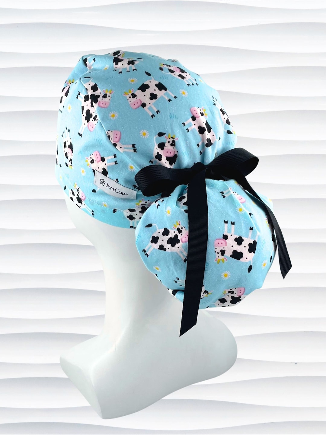 Cows Ponytail Black and White Cows Daisies Blue, Satin Lining Option ...