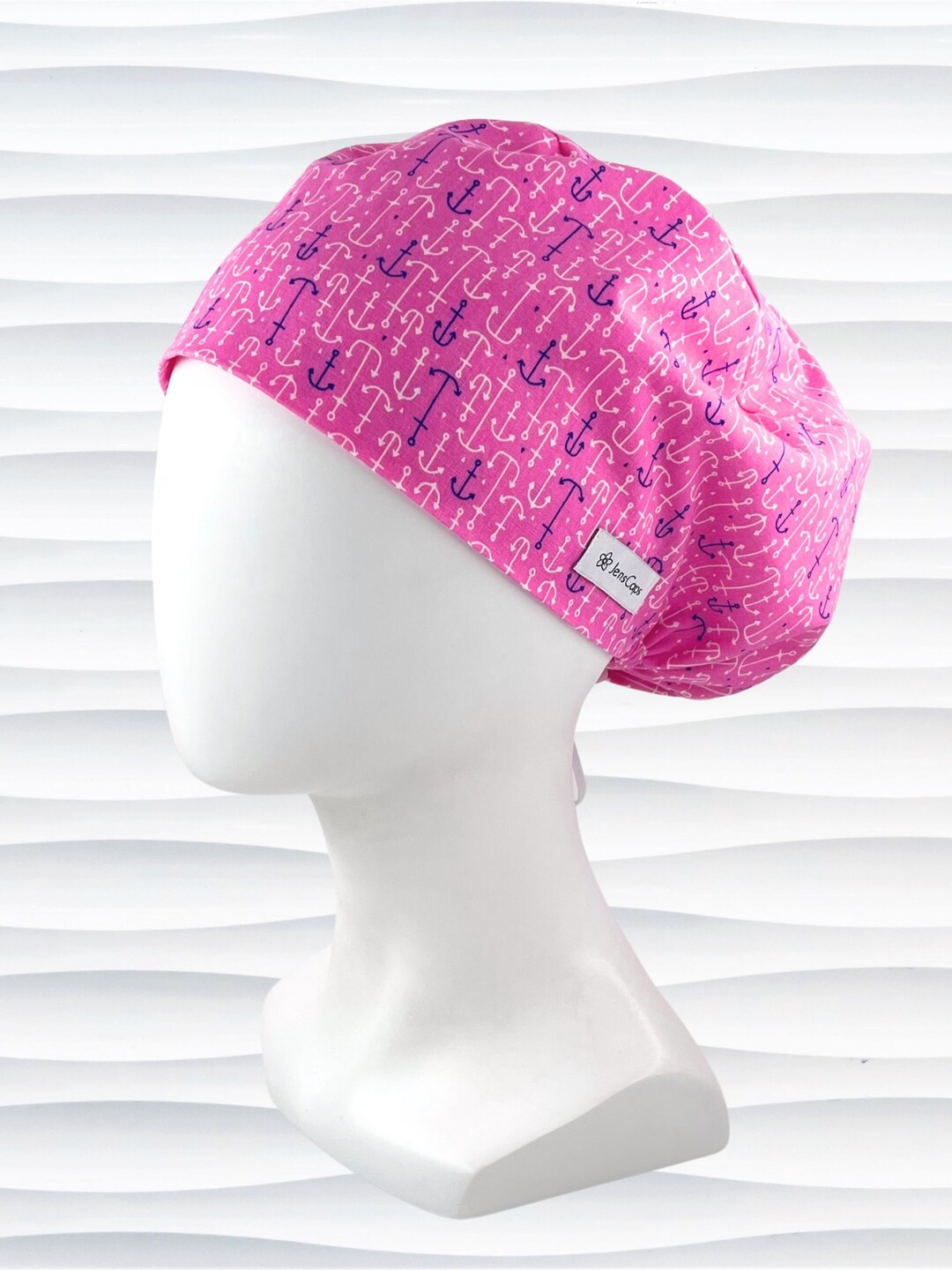 Anchors Pixie Euro Scrub Cap for Women, Pink Purple White, Satin Lining Option, Buttons Option ...