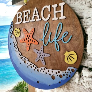Beach Life Door Hanger – Coastal Summer Welcome Sign With Starfish ...