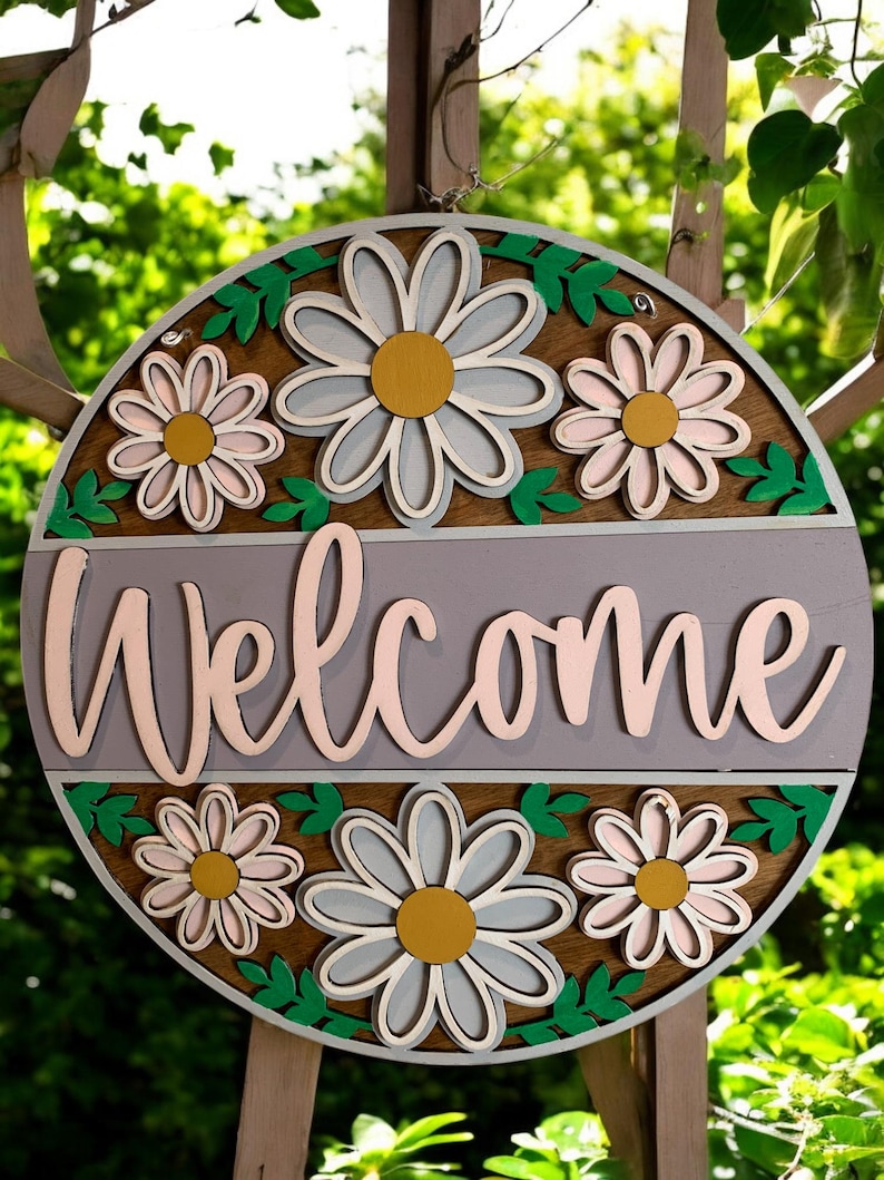 Rustic Daisy Welcome Sign – Wooden Floral Door Decor for Farmhouse ...