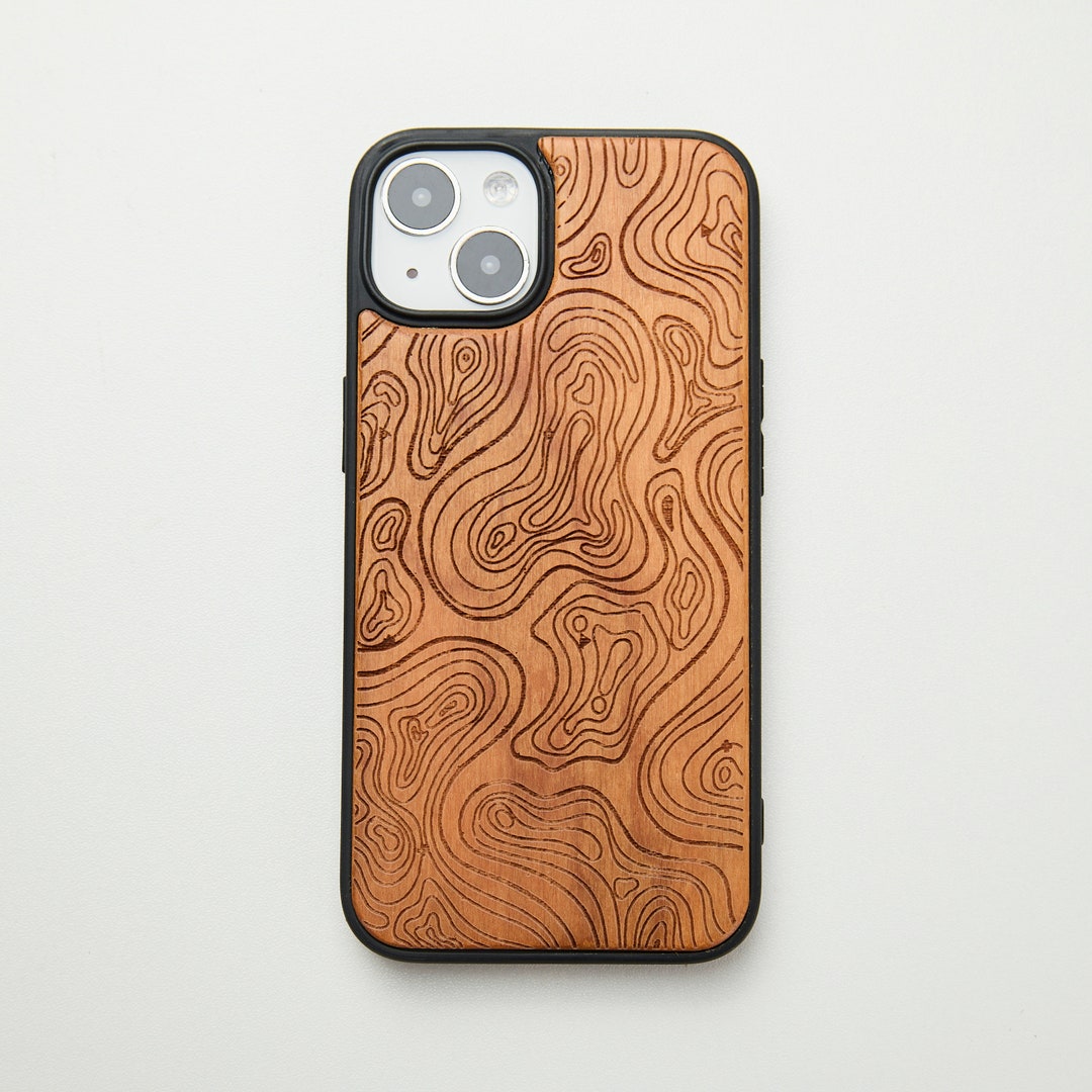 Topographic Map Circle Wood Phone Case for iPhone 14, 14 Plus, 14 Pro ...