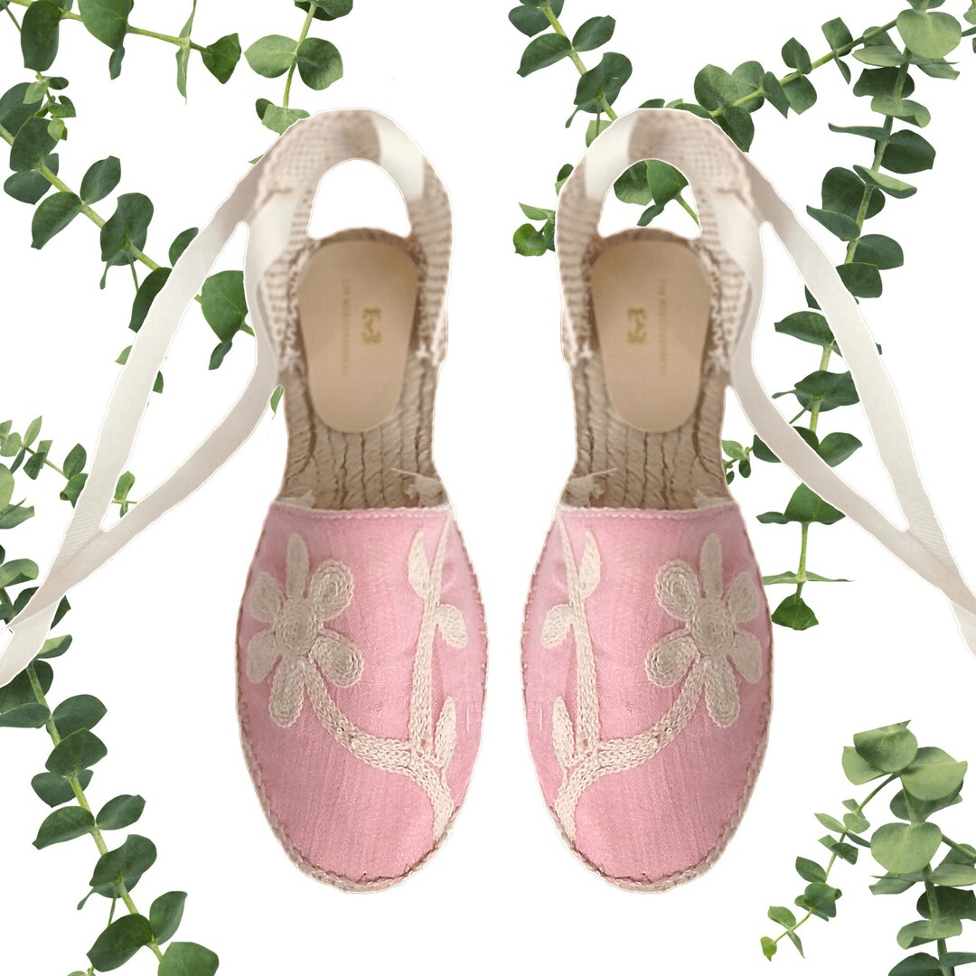 Embroidered Espadrilles With Ribbons Women's Plus Sizes - Etsy