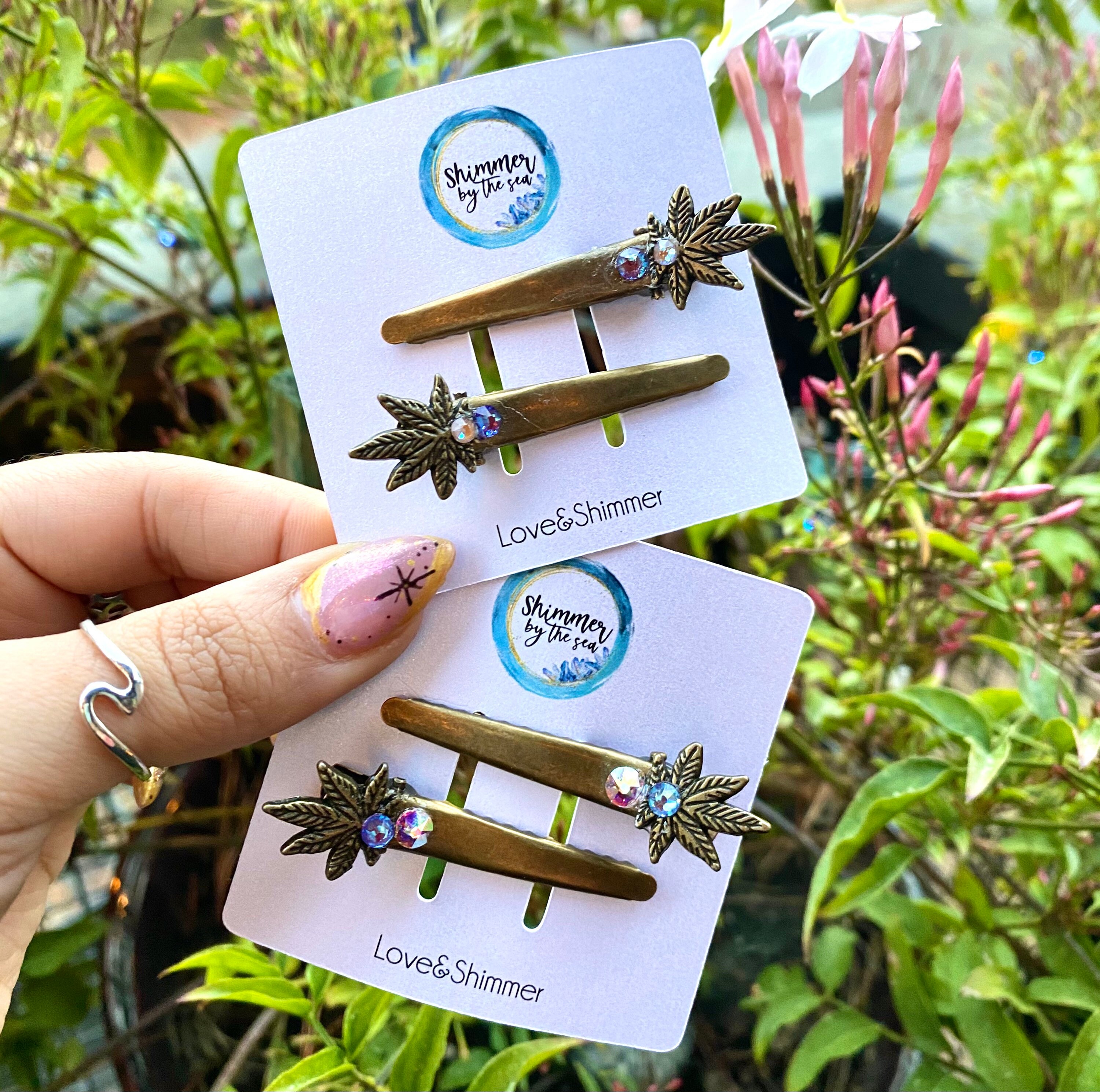 Weed Leaf Hair Clip Bronze Crystal Hair Clip Marijuana Hair | Etsy