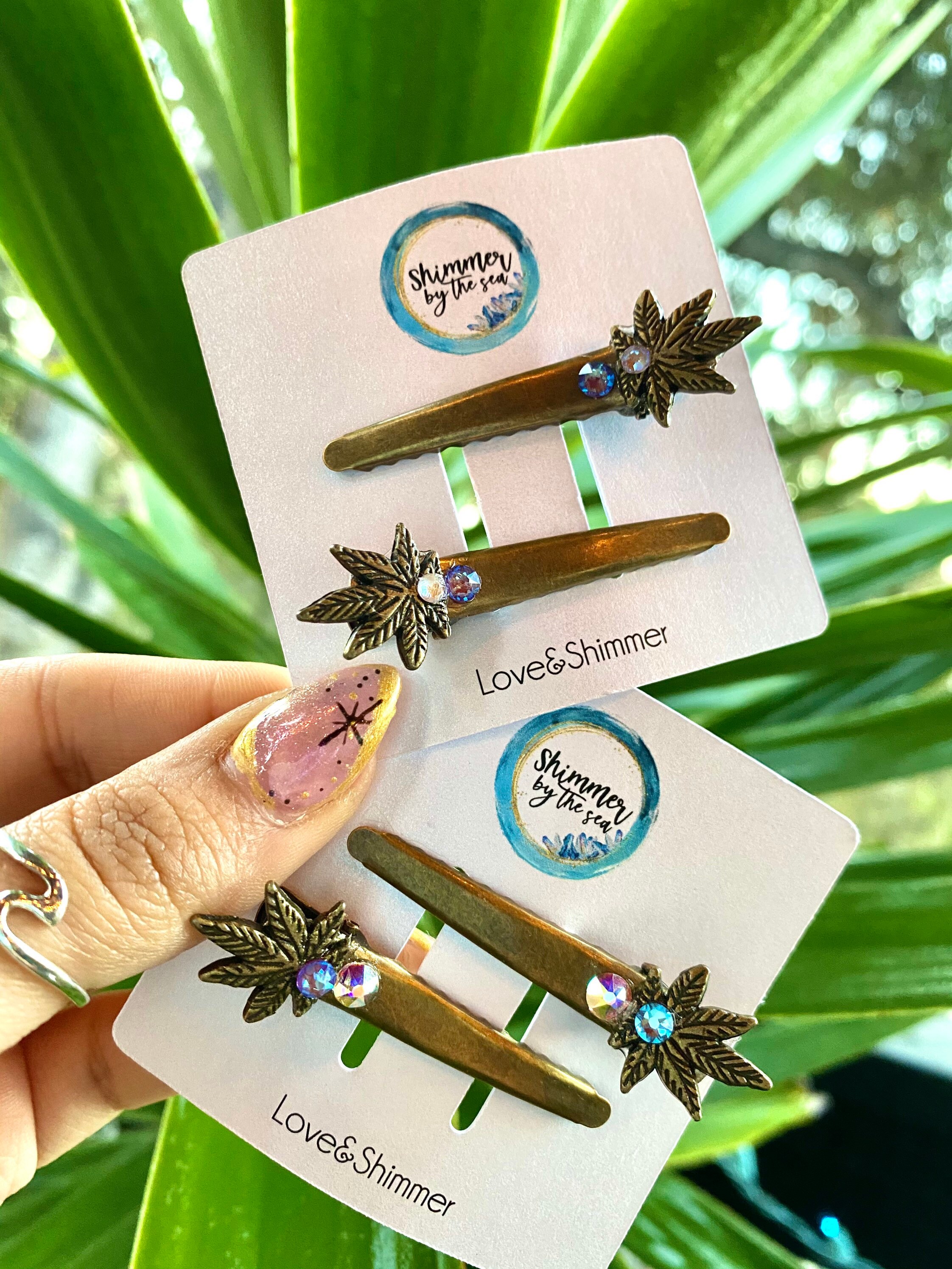 Weed Leaf Hair Clip Bronze Crystal Hair Clip Marijuana Hair | Etsy
