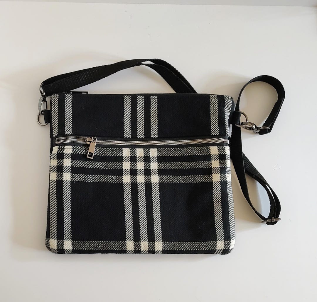 Plaid Crossbody Bag, Plaid Bag, Black Plaid Bag, Black Bag, Winter Bag ...