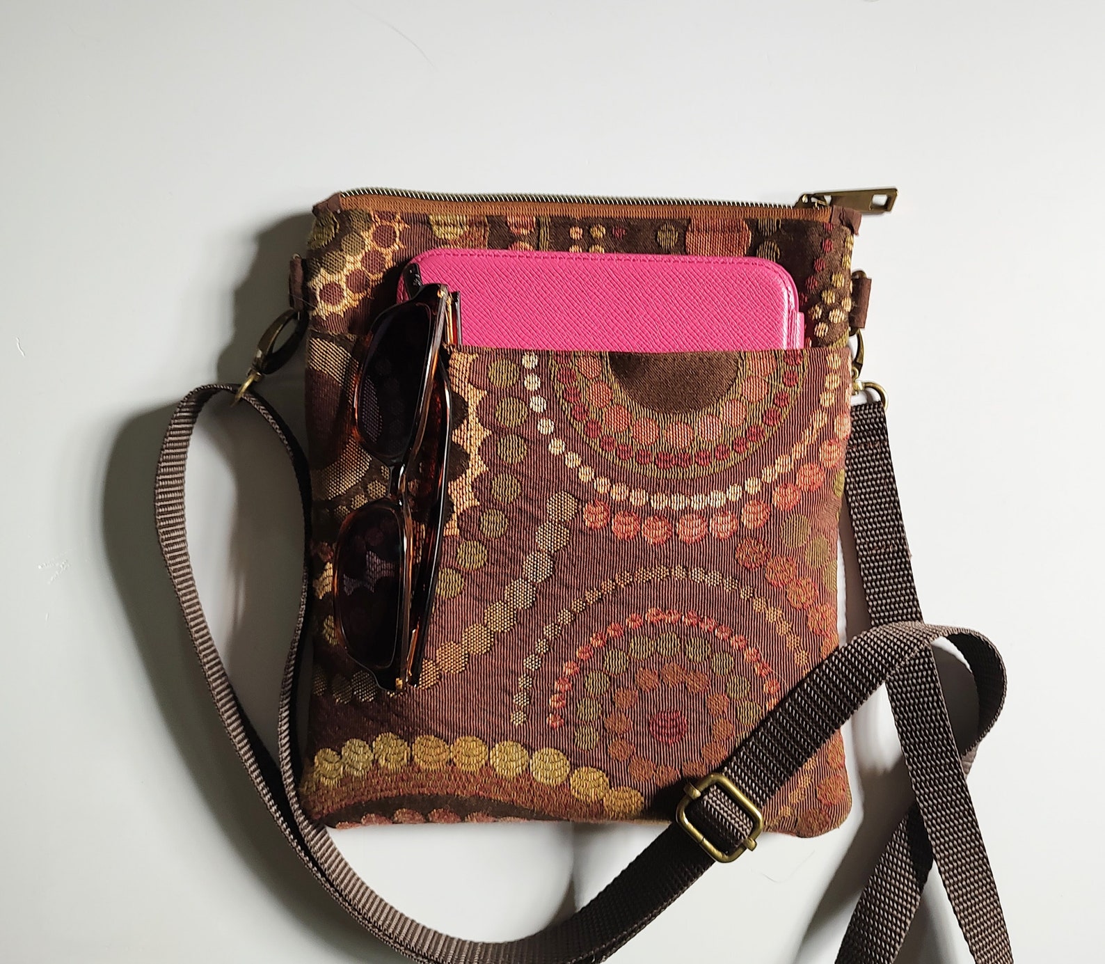 Tapestry Crossbody Bag, Tapestry Bag, Boho Bag, Brown Bag, Paisley Bag ...