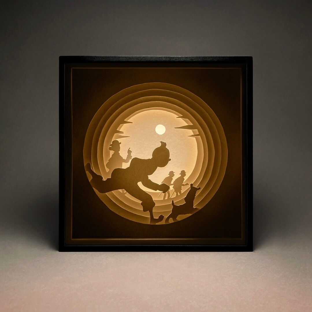 Tintin & Milo Paper Cut Light Box Template: DIY Shadow Box (digital ...