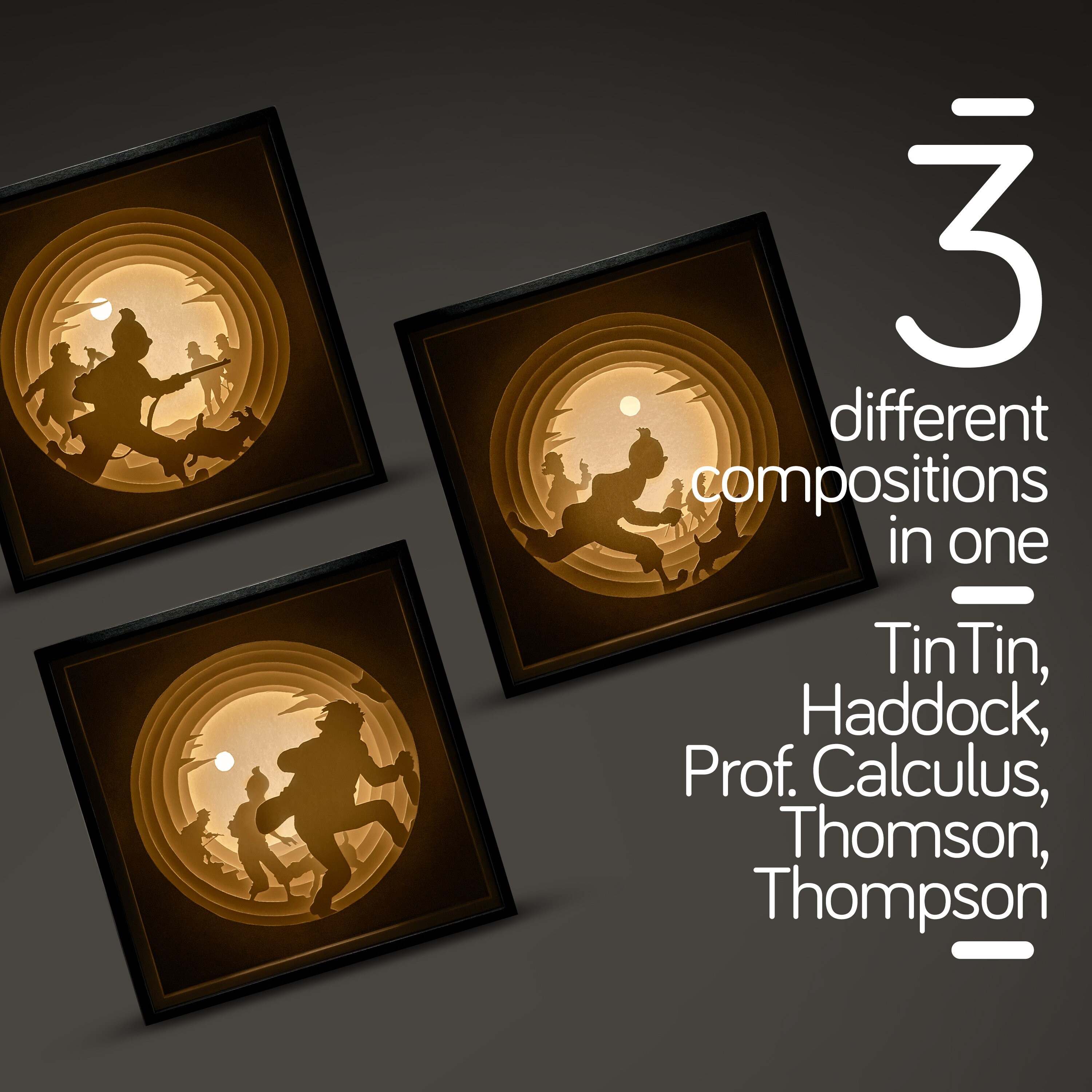 TinTin Combo Shadow Box Paper Cut LightBox Shadow Box SVG - Etsy France