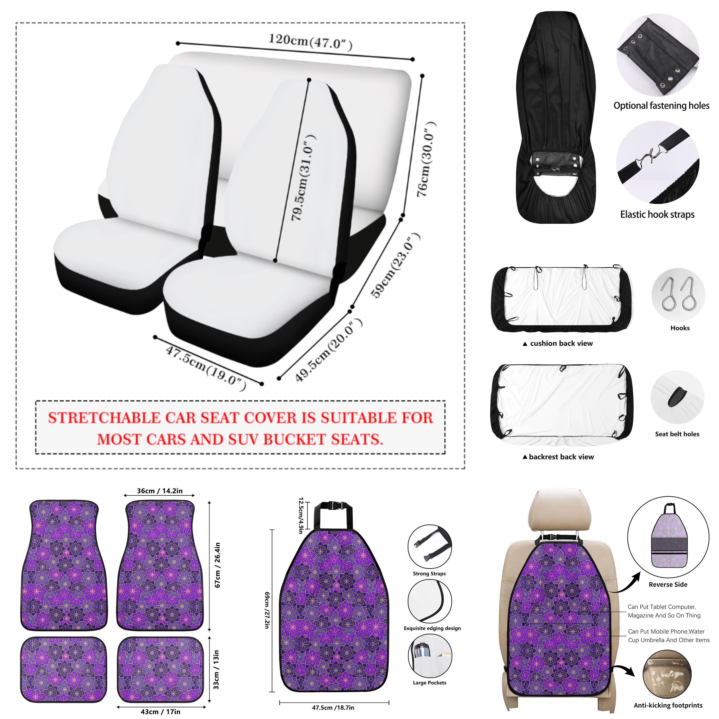Auto Accessory Set With Seat Covers, Floor Mats, Sun Shade, Steering ...