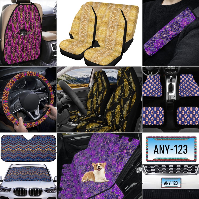 Auto Accessory Set With Seat Covers, Floor Mats, Sun Shade, Steering ...
