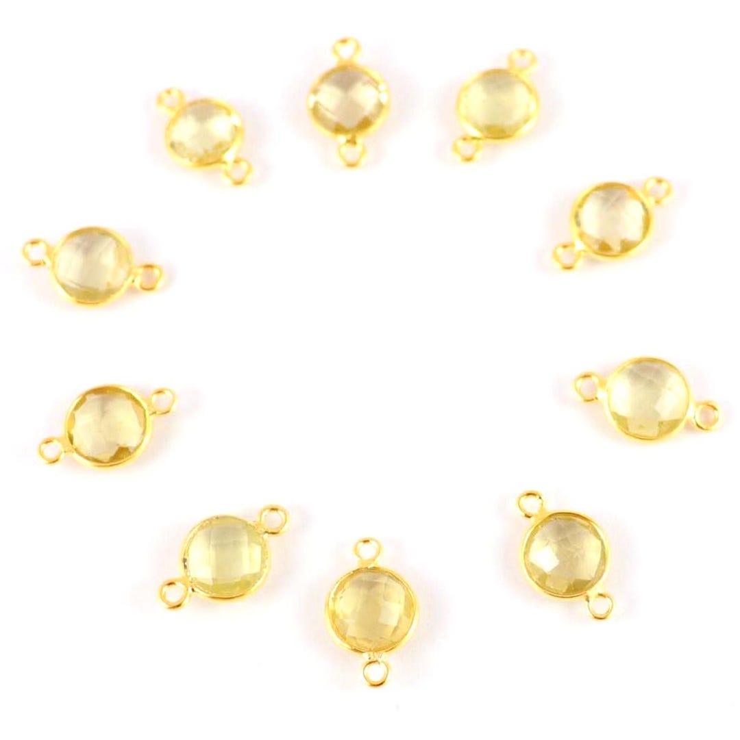 10 Lemon Topaz Gold Plated Sterling Silver Connectors: 8mm Round ...