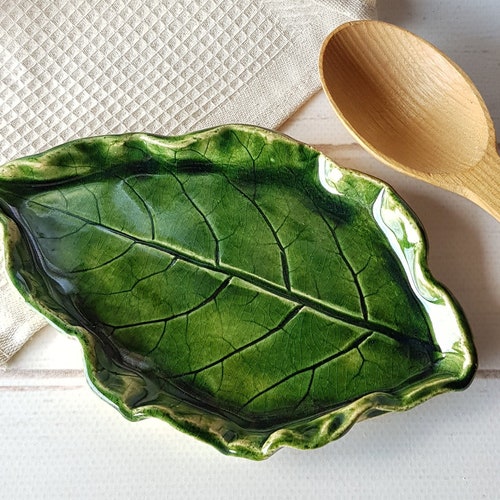 Ceramic Leaf Spoon Rest Handmade Kitchen Green Spoon Rest | Etsy