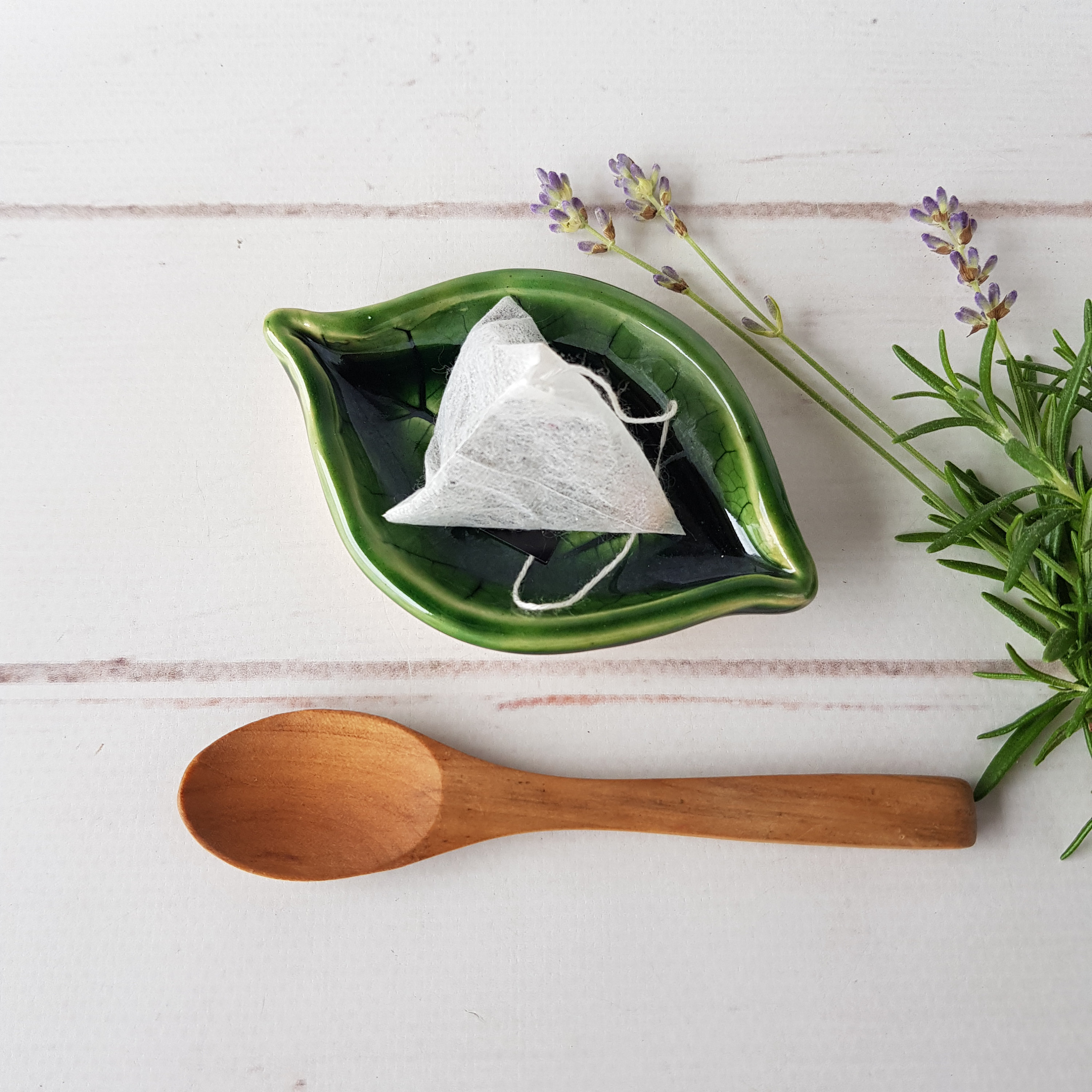 Ceramic Leaf Tea Bag and Spoon Rest Clay Mini Green Spoon Rest Handmade ...