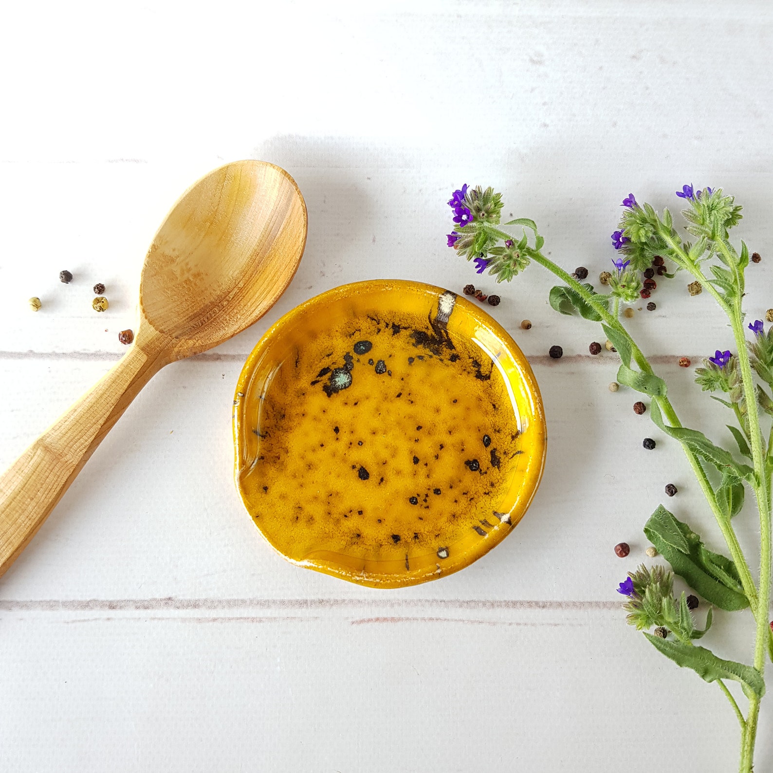 Ceramic spoon dish for kitchen Pottery speckled yellow spoon | Etsy