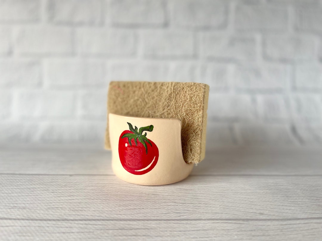 Ceramic Tomato Sponge Holder Cottagecore Decor Handpainted Red Tomato ...