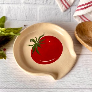 Ceramic Handpainted Red Tomato Spoon Rest Tomato Spoon Holder Handmade ...