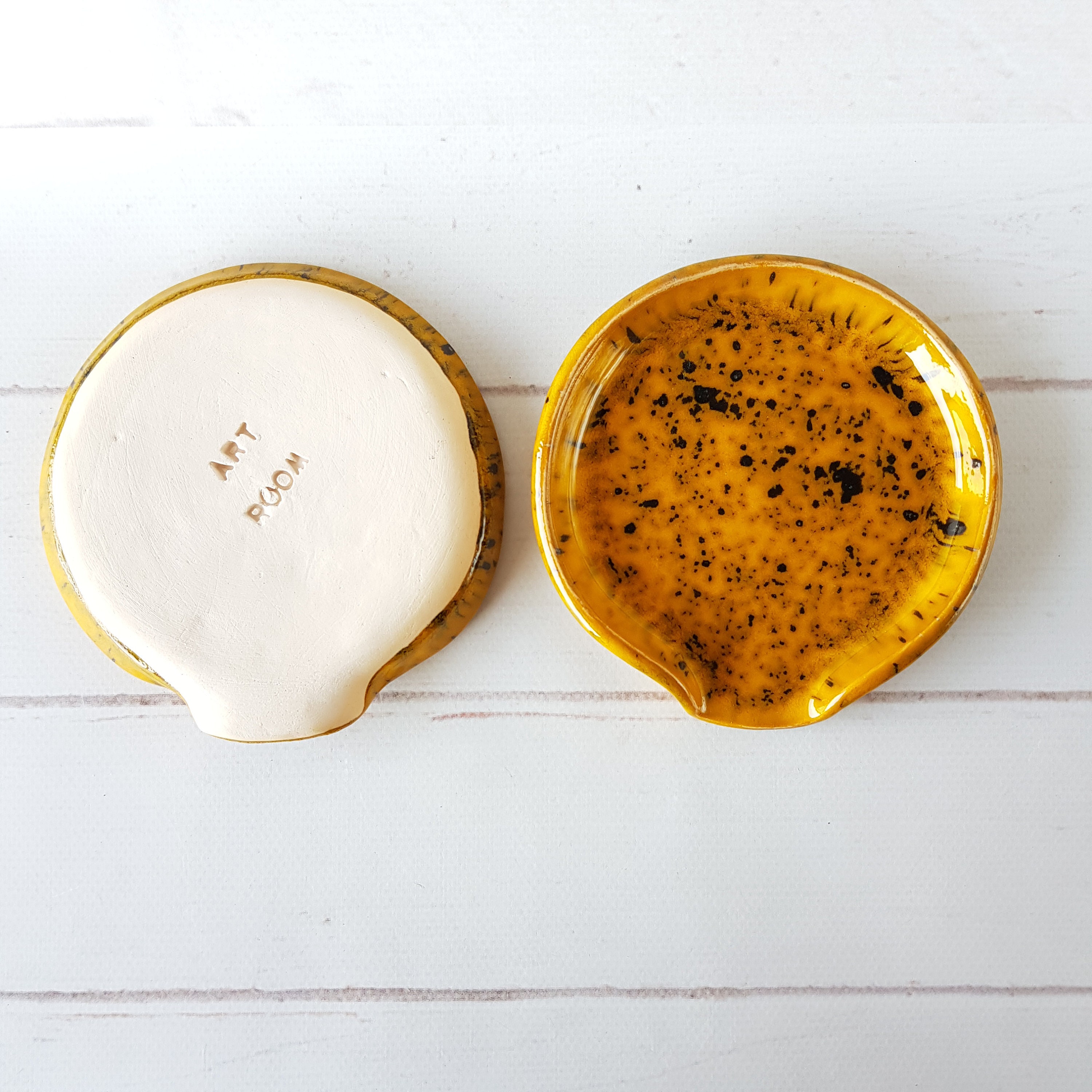 Ceramic spoon dish for kitchen Pottery speckled yellow spoon | Etsy
