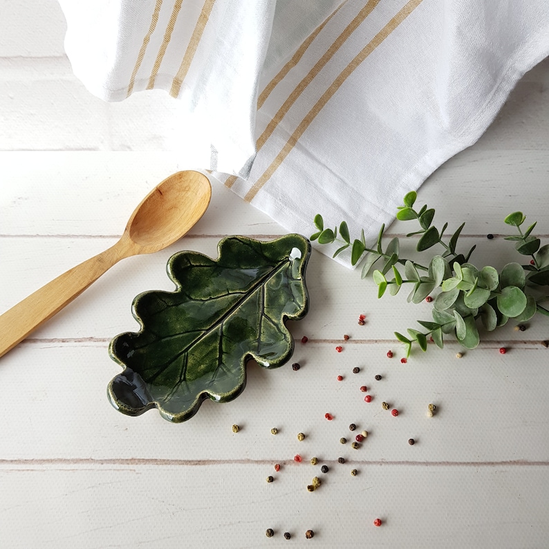 Ceramic Oak Leaf Spoon Rest Handmade Woodland Kitchen Decor - Etsy