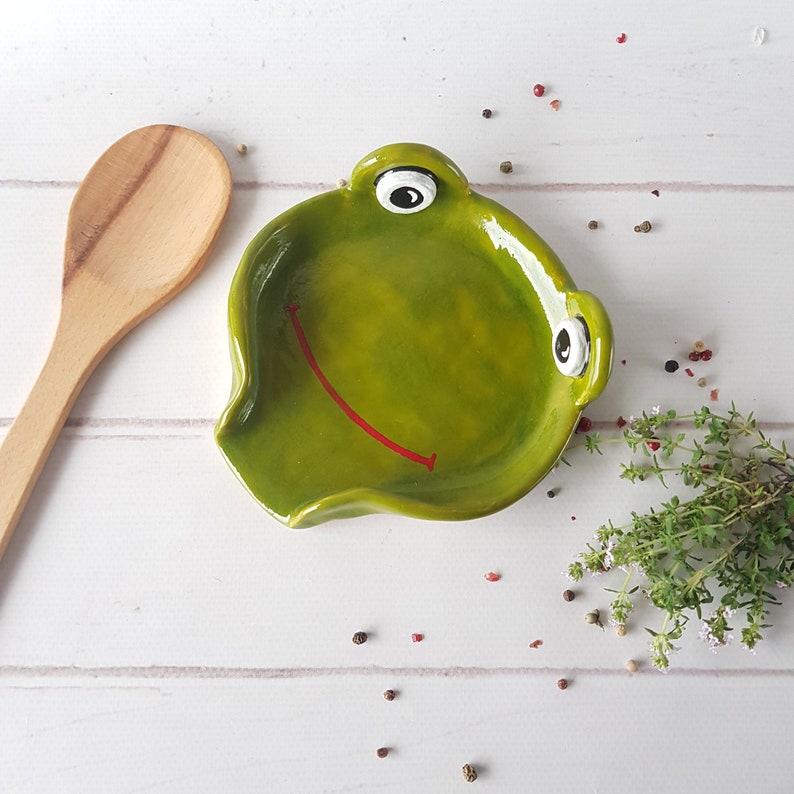 Frog Spoon Rest Cute Green Froggy Utensil Holder Ceramic Spoon | Etsy