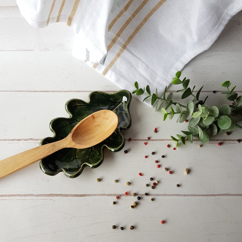 Ceramic Oak Leaf Spoon Rest Handmade Woodland Kitchen Decor | Etsy