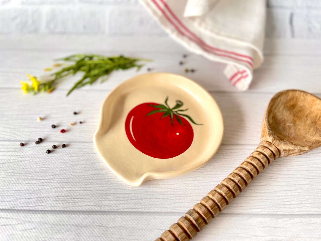 Ceramic Handpainted Red Tomato Spoon Rest Tomato Spoon Holder Handmade ...
