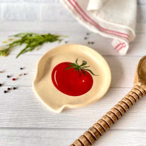 Ceramic Handpainted Red Tomato Spoon Rest Tomato Spoon Holder Handmade ...