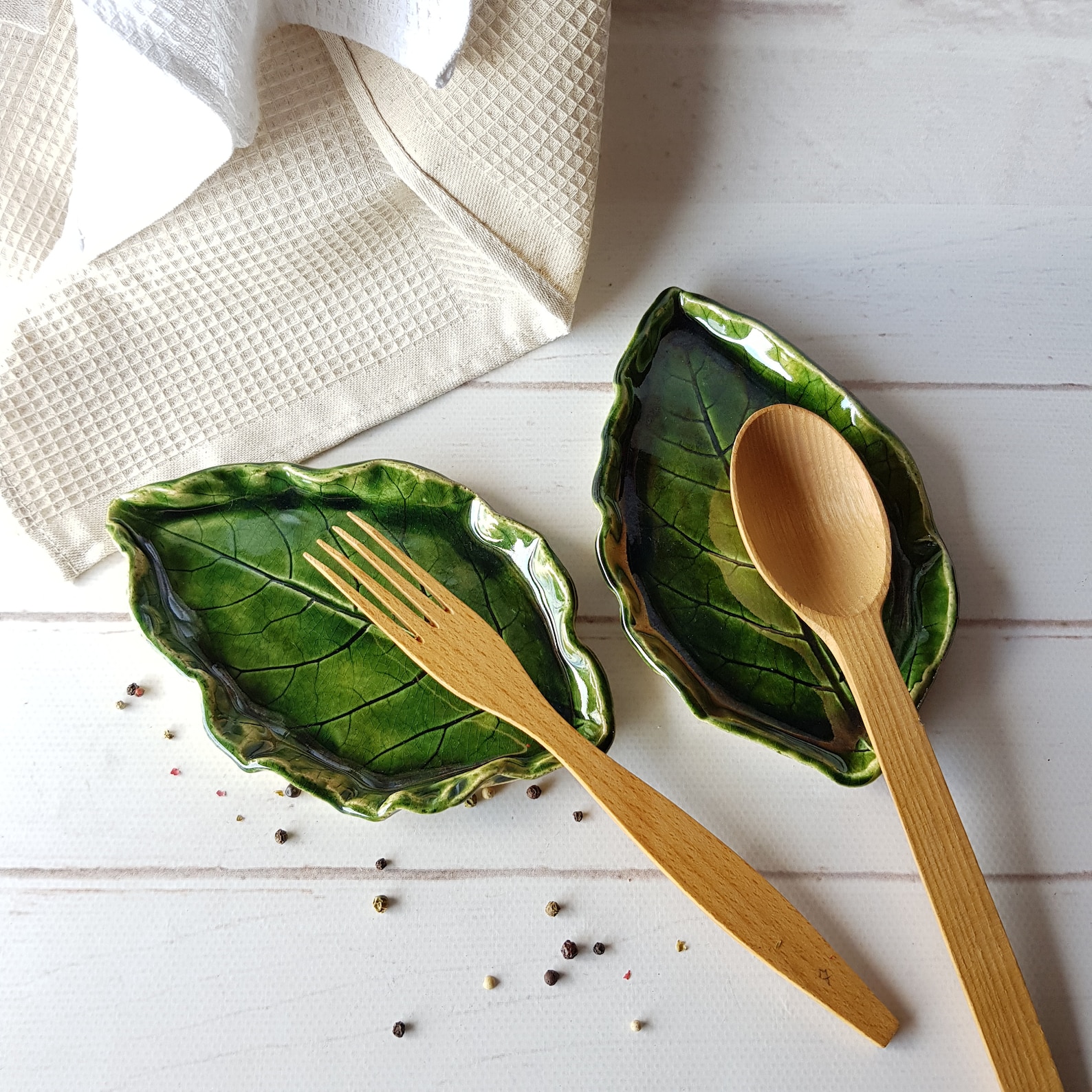 Ceramic Leaf Spoon Rest Handmade Kitchen Green Spoon Rest | Etsy