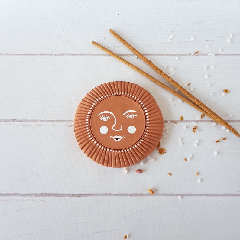 Terracotta Sun Face Incense Stick Holder Smiling Sun Incense | Etsy