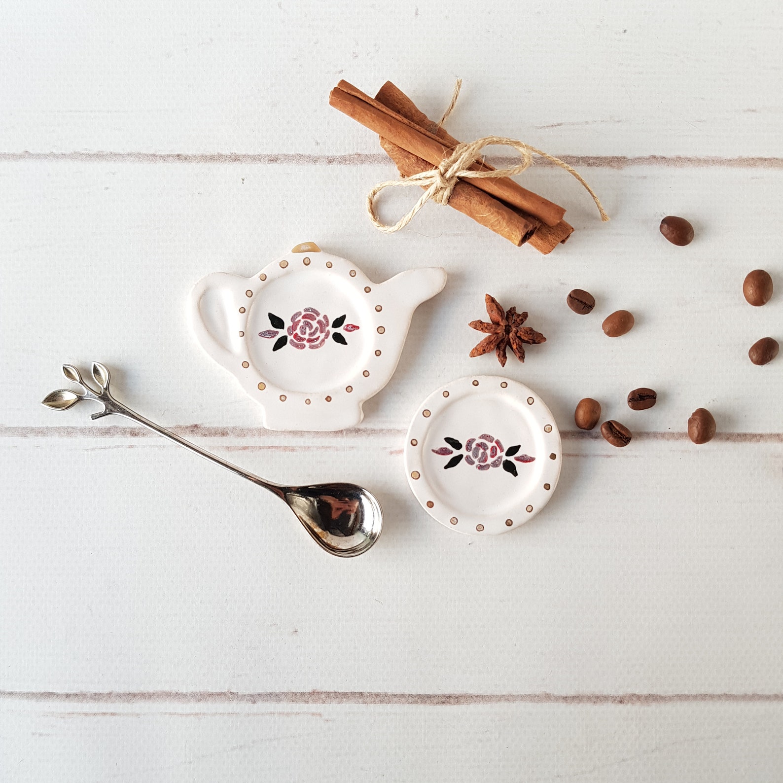 Coffee/Tea spoon holder with rose Rustic spoon rest Ceramic | Etsy