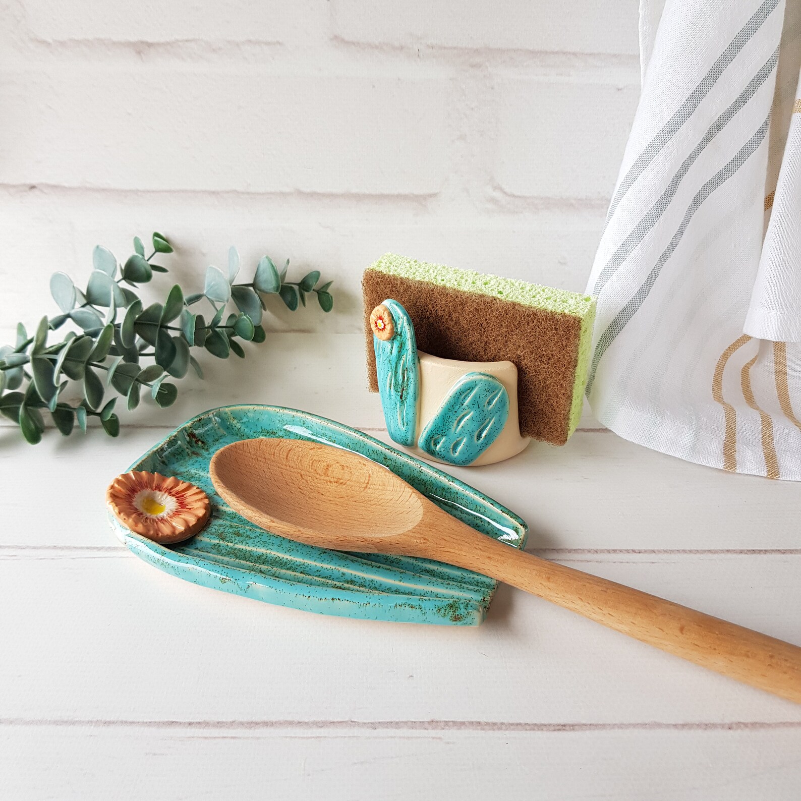 Ceramic Cactus Spoon Rest Cacti Spoon Holder for Table Kitchen ...