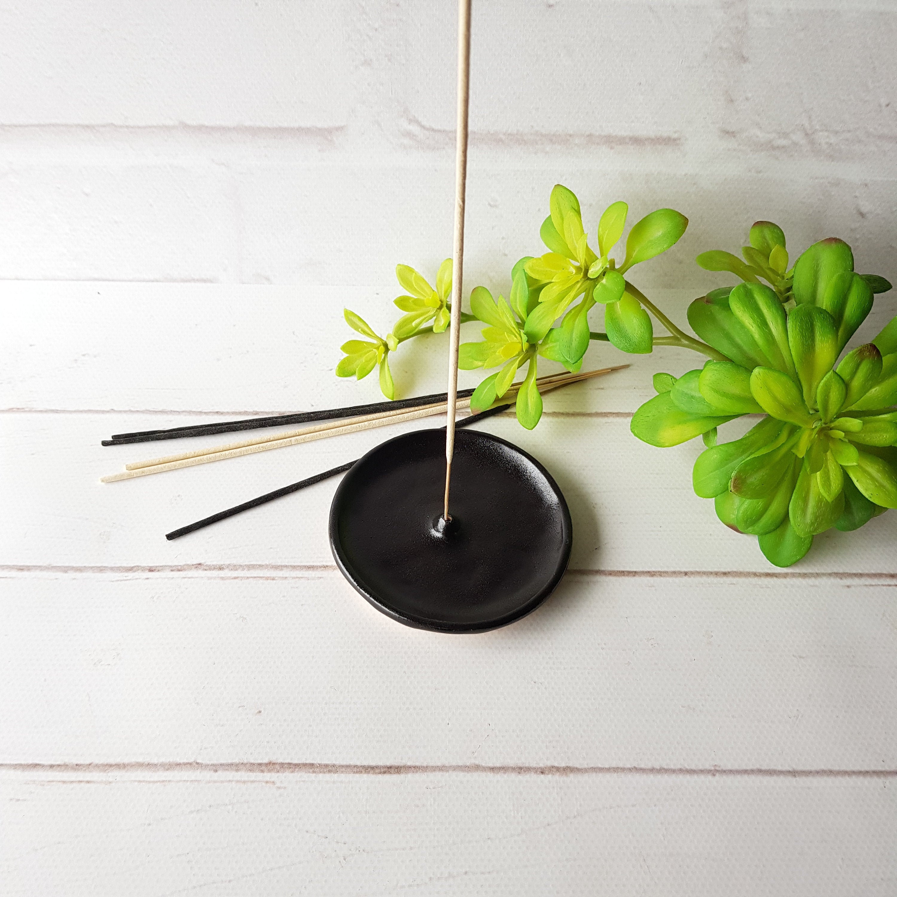 Satin matte black incense holder Incense stick holder Round | Etsy