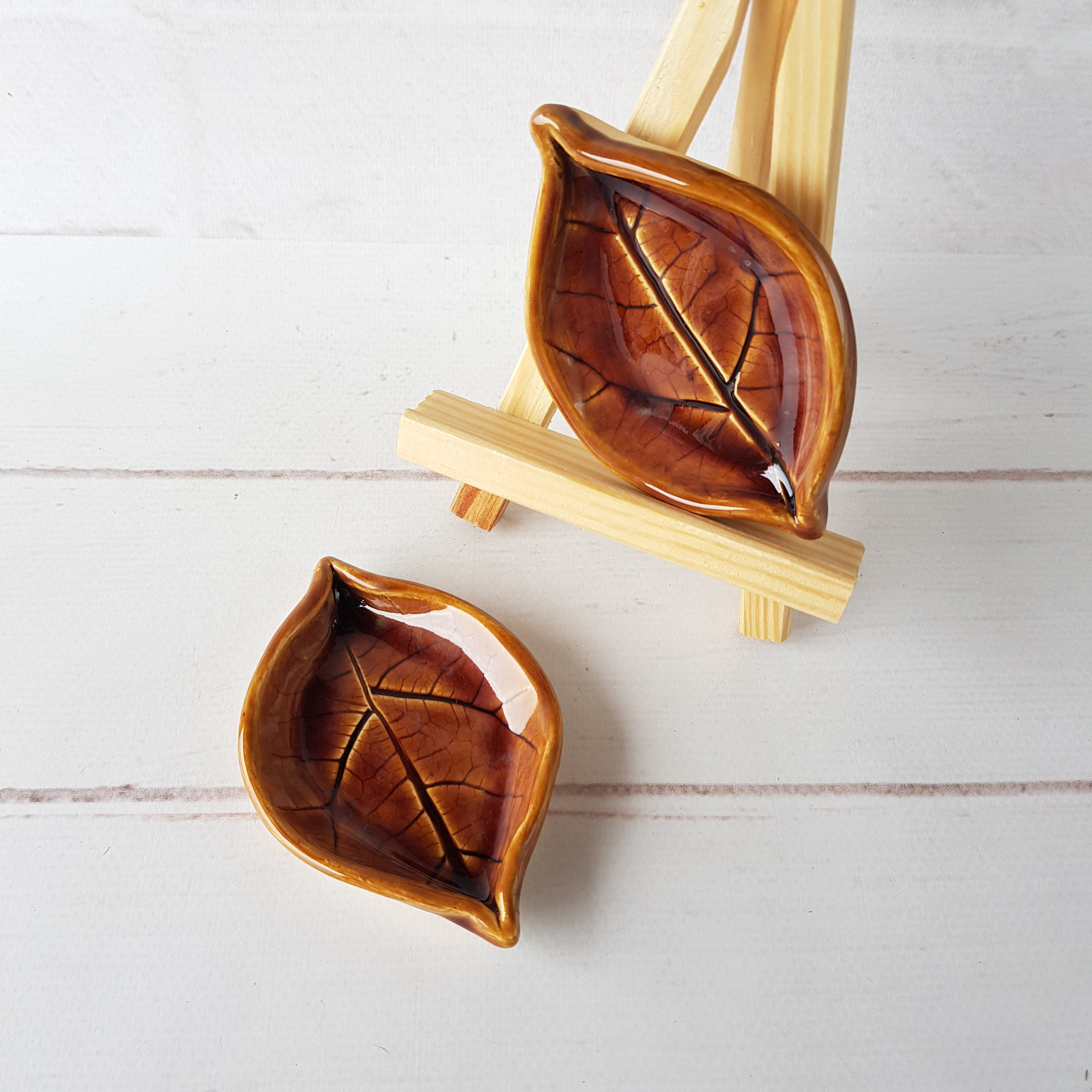 Ceramic leaf tea bag and spoon rest Clay mini brown spoon rest | Etsy