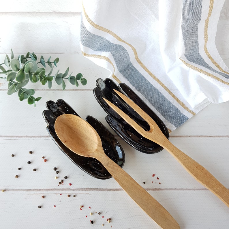 Ceramic Hand Spoon Rest Black Spoon Rest Pottery Utensil - Etsy