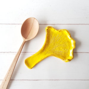 Ceramic Chanterelle Mushroom Spoon Rest Handmade Kitchen Yellow Spoon ...