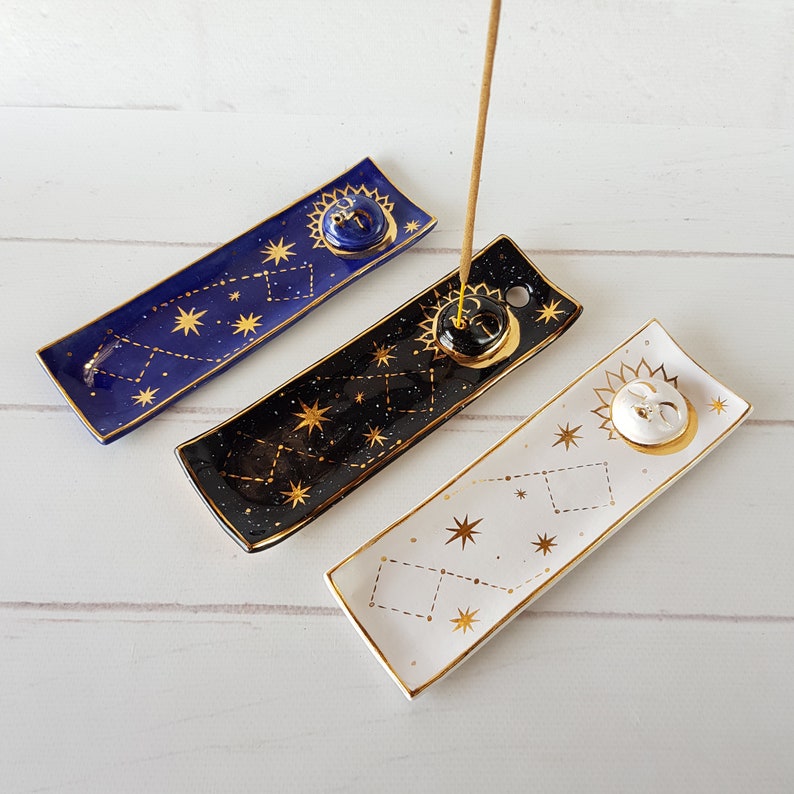 Ceramic Sun Moon and Stars Incense Holder Pottery Black Blue - Etsy