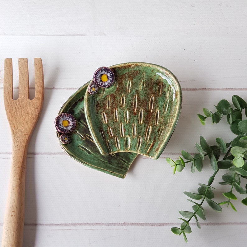 Cacti Spoon Holder Handmade Ceramic Cactus Spoon Rest for Table Kitchen ...